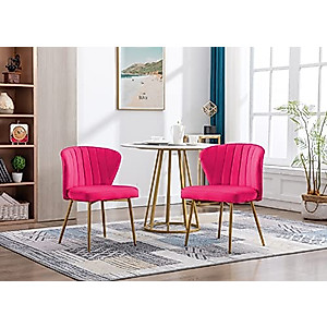 ZOBIDO Set of 2 Accent Chair Glam Velvet Dining Room Side Chair with Golden Metal Legs Tufted Back Accent Chair for Home Living Room/Bedroom/Beauty Room/Dining Room (Rose red)