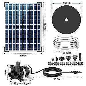 AISITIN 12W Powerful Solar Fountain Pump, Solar Water Fountain with Multiple Nozzles Outdoor Solar Fountain Pump Kit for Bird Bath Pond Pool Garden Decoration