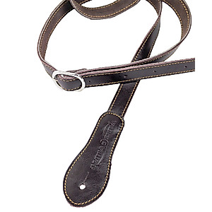 Walker & Williams M-78-BRN Soft Brown Premium Thick Grain Leather Adjustable Mandolin, Mandola, Bouzouki Strap