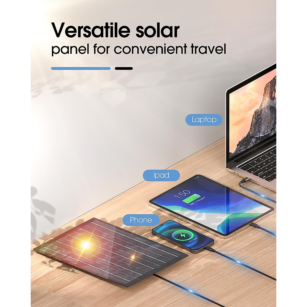 Drchop 10800mAh Solar Powered Fan, 7W Solar Camping Fan & Led Lantern, 8-inch Rechargeable Fan with Solar Panel, Battery Operated Powered Fan, Outdoor Tent Fan for Camping Essentials Accessories