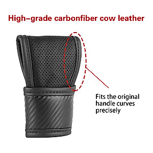 GKmow 1 PC Car Gear Shift Knob Cover, Carbon Fibre Gear Stick Protector, Leather Automobile Interior Accessories with Side Opening Design, Universal for Most Cars, SUVs and Vans (Black)