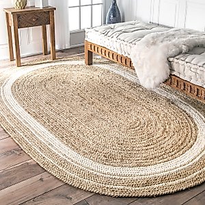 nuLOOM Rikki Coastal Braided Jute Area Rug, Oval 4x6, Off-white