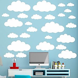 White Clouds for Ceiling Wall Decals, 31Pcs Mixing Size Colud Decal for Kids Bedroom Home Decor Vinyl Cloud Nursery Decals Stickers Baby Room Cloud Wallpaper Art Decoration Poster