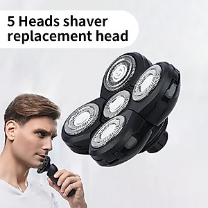 fayle 5 in 1 Razor Replacement Head Set, 5 Heads Electric Shavers Replacement Head with Cleaning Brush & Oil, Floating Trimmers Head for Men(Black)