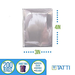 200 Clear Plastic Cellophane Bags Cake Pop Bags 3 in x 4 With 4" Twist Ties Candy Bags Cookie Bags Treat Bags Clear Gift Bags Cellophane Treat Bags 3x4 Inch