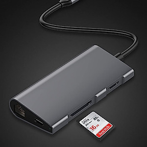 Port Expander USB C Docking Station 8-in-1 USB C Hub Adapter for PC Laptop with HDMI, Ethernet, 3 USB 3.0, 60W PD, SD/TF Card Reader USB Splitter