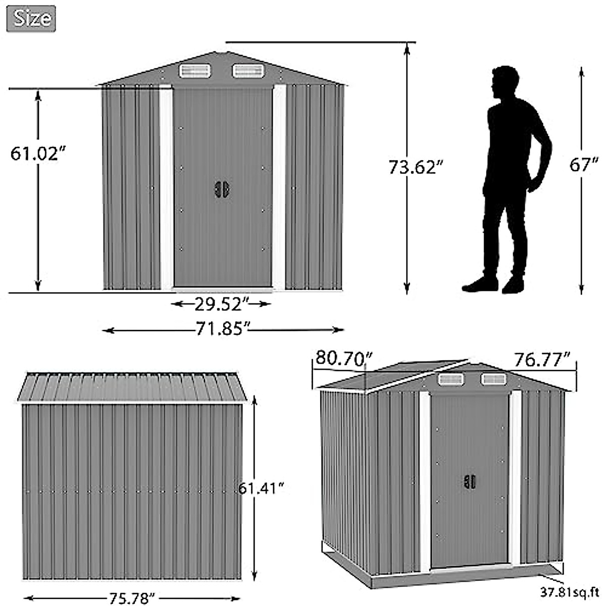 6x6 Ft Outdoor Storage Shed Garden Shen,Outdoor Shed Metal Shed with Lockable Doors,Large Garden Shed Bike Storage,Perfect to Store Tools,Bike,Lawn Mower