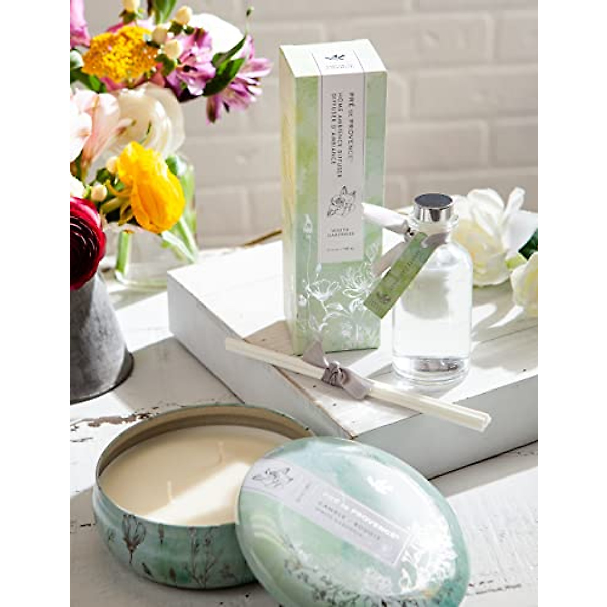 Pre de Provence Heritage Home Fragrance Collection Three Wick Candle Tins, 10.5 oz, White Gardenia