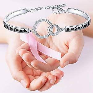 FEELMEM Life Is Tough But So Am I Bracelet Depression Suicide Mental Health Awareness Inspirational Jewelry Recovery Gift Keep Going Gift (Life Is Tough-silver)