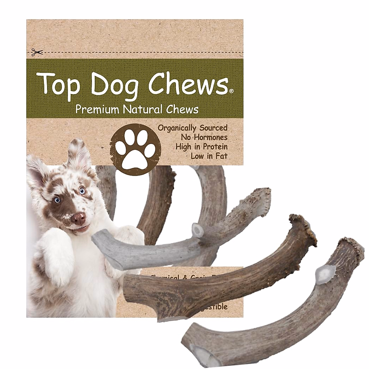 Top Dog Chews Brand | 3 Pack | A Grade | Deer and Elk Antler Dog Chews Medium 4"-6". Perfect for Small and Medium Dogs