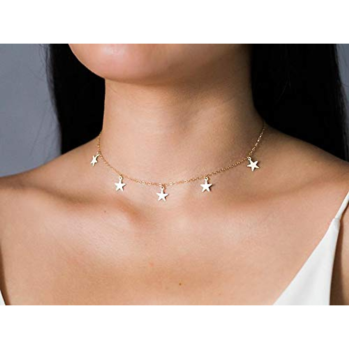 YANCHUN Star Necklace Choker Gold Stacked Necklace for Women Trendy Dainty Star Heart Circle Chokers Chain 80s 90s Summer Beach Jewelry