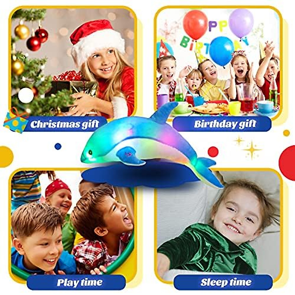 Glow Guards Light up Musical Stuffed Dolphin Ocean Life Soft Plush Toy with LED Night Lights Nursery Songs Glow Singing Sea Animals Birthday for Toddler Kids, 18''