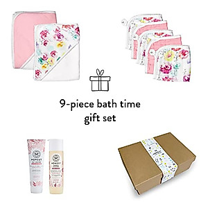 HonestBaby Unisex Baby 9-Piece Organic Cotton Bath Gift Set with Wash and Lotion, Rose Blossom/Almond, One Size