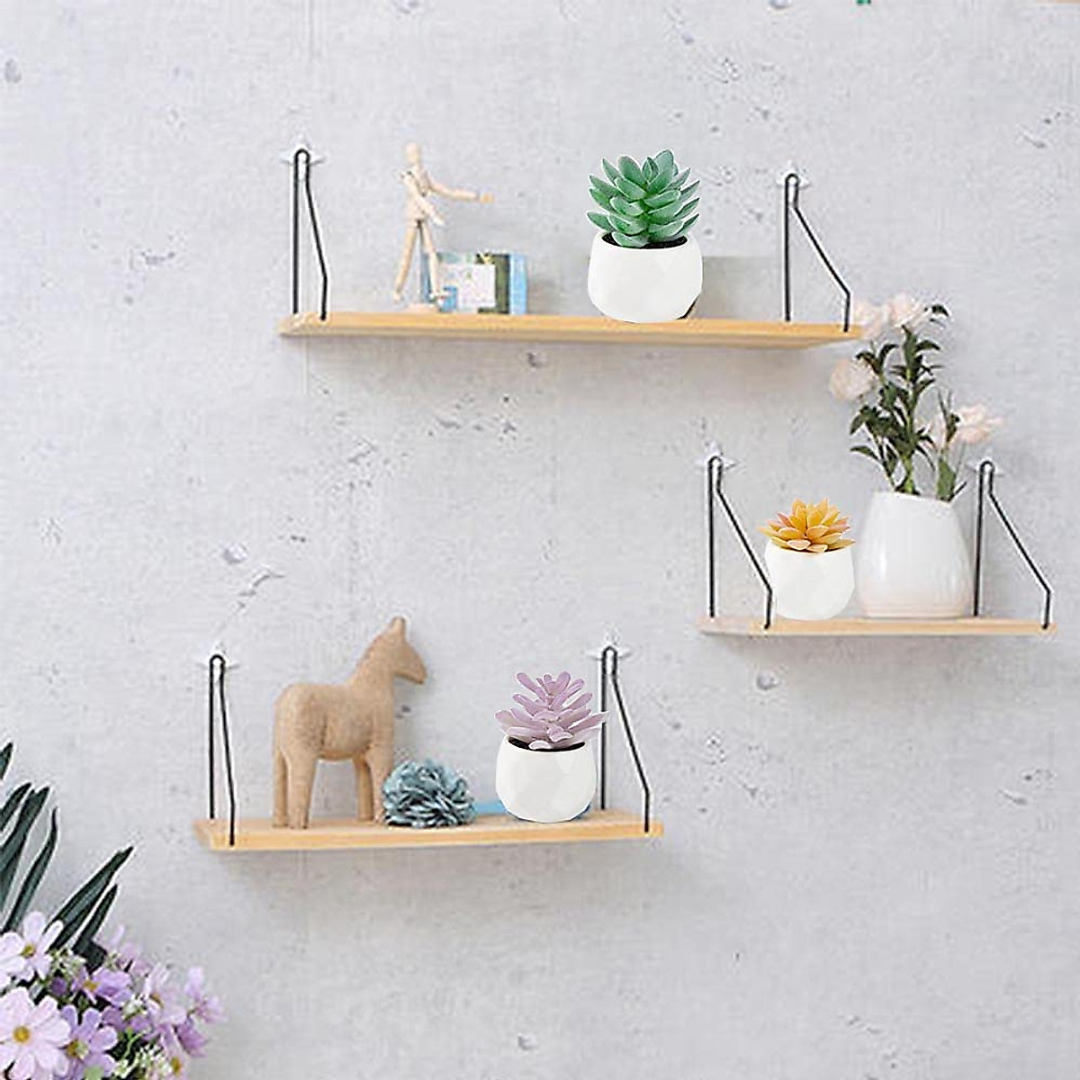 Set of 4 Mini Artificial Succulent Plants with White Geometric Ceramic Planters Faux Succulent for Bedroom Bathroom Bookshelf Office,Wedding Home Garden Decor（red/Green/Orange Yellow/Purple）