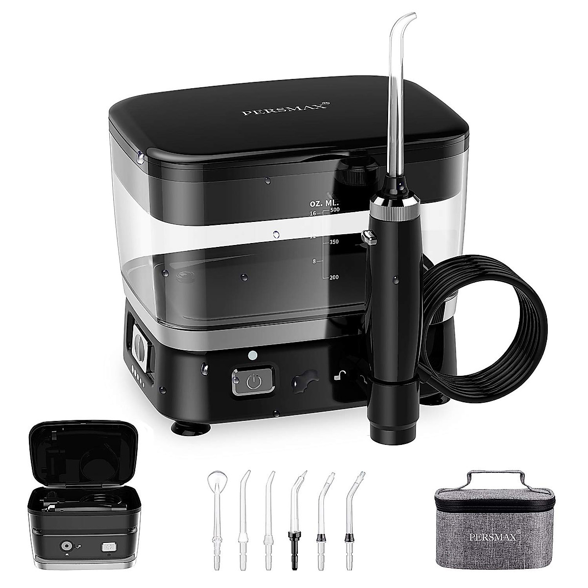 PERSMAX Water Flosser Professional Portable Teeth Cleaner, 500ml Foldable & Rechargeable Dental Oral Irrigator for Home and Travel IPX7 Waterproof