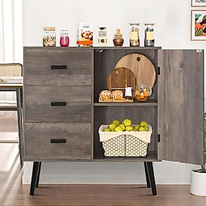 Iwell Storage Cabinet with 3 Drawers and Adjustable Shelf, Sideborad Buffet Cabinet with Door, Accent Cabinet for Living Room, Entryway, Hallway, Rustic Oak