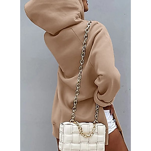 Syellowafter Women Oversized Pullover Dress with Hood Casual Sweatshirt Kangaroo Pouch Pocket Hoodie Loose Top Khaki Large