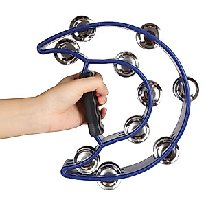 4 Pack 9" Double Row Tambourine Metal Jingles Hand Held Percussion Drum, Half Moon Musical Tambourine, Plastic Musical Percussion Tambourines Music Rhythm for KTV, Party, Multicolor