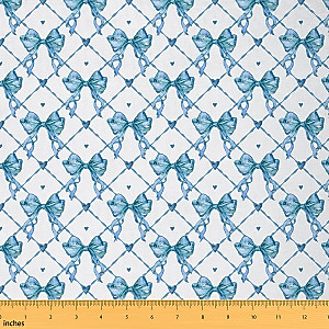 Feelyou Bow Fabric by The Yard 1 Yard Girls Bow Waterproof Outdoor Fabric for Chairs Girls Teens For Teens Decor Cute Bowknot Upholstery Fabric for Chairs Kawaii Blue Reupholstery Fabric Decor Bedroom