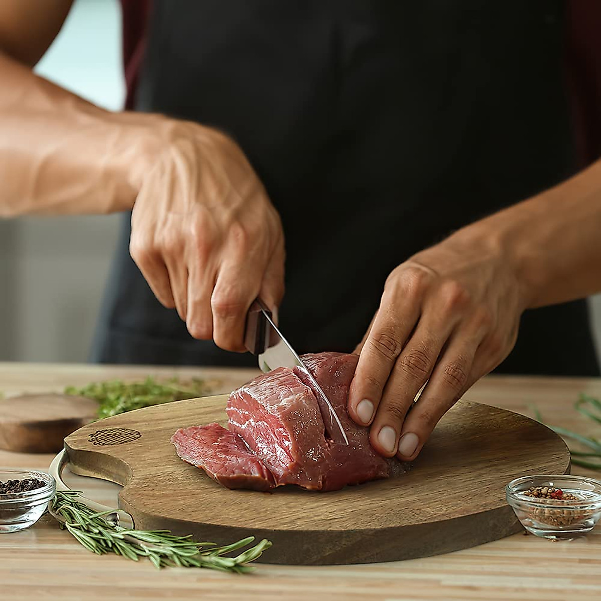 YFWOOD Acacia Wood Round Chopping Boards,11.8" Reversible Durable Round Cutting Boards with Handle, Charcuterie Board Round Serving for Kitchen