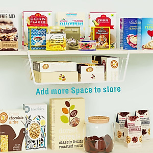 Pantry Shelves, Veckle 4 Pack Under Shelf Basket Metal Basket Organizer Under Cabinet Storage with Rustproof Coated for Kitchen Pantry Cabinet Shelves, White