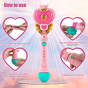 Princess Bubble Wand for Kids, Heart Bubble Machine Blower Maker Wands with Music and Light, Outdoor Party Birthday Magic Bubble Machine Toys for Girls Toddlers