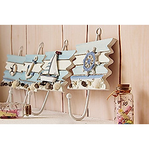 OLizee® Beach Themed Wall Hooks Towel Hat Coat Hangers Rustic Wall Decorations (Set of 4 Hanger)