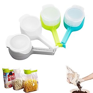 Bag Clips with Pour Spout, Bag Spout Clip, Seal and Pour Bag Clip, Food Bag Clips with Pour Spouts, Snack Clips That Pour, Food Storage Sealing Clips with Pour Spouts (4Pcs)