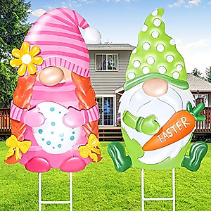 Easter Decorations Outdoor Set of 2 Metal Easter Gnomes Yard Signs Outdoor 23'' Gnomes Decorative Stakes for Easter Garden, Lawn, Party, Easter Props Decoraster Decor