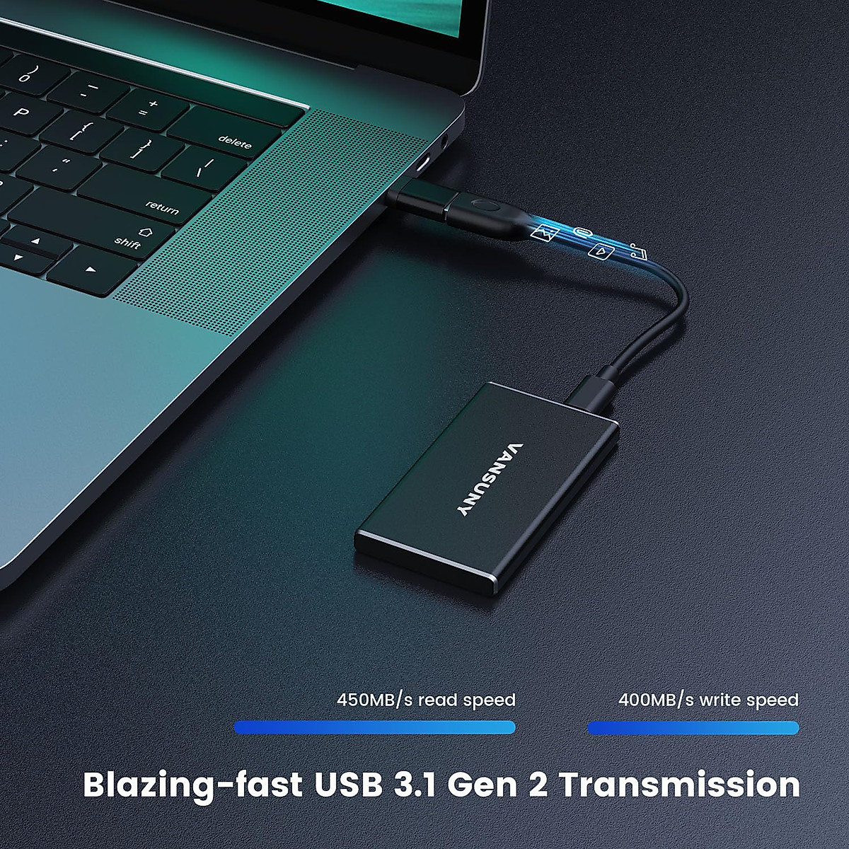 Vansuny 500GB Portable External SSD, USB 3.1 Gen2 450MB/s High-Speed Data Transfer, Metal USB C Mini Portable External Solid State Drive for PC, Laptop, Phones and More