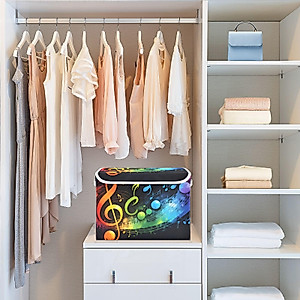 YMGQYJ Storage Cube with Lid Collapsible Rainbow Music Note Print, Large Capacity Foldable Storage Basket Bin Organizer 16.5×12.6×11.8 inches