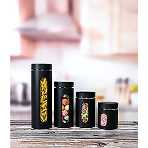 Quality Modern Black Stainless Steel Canister Set for Kitchen Counter with Glass Window & Airtight Lid - Food Storage Containers with Lids Airtight - Pantry Storage and Organization Set