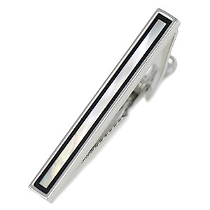 MENDEPOT Classic Mother Of Pearl With Onyx Rim Tie Clip With Box