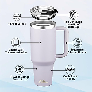 StarSpeed 40 oz Tumbler with Handle and Straw Lid | Stainless Steel Water Bottle Travel Mug Reusable Insulated Cup With Lid And Straw, Keep Cold Heat and Ice for Hours(40oz,Orchid)