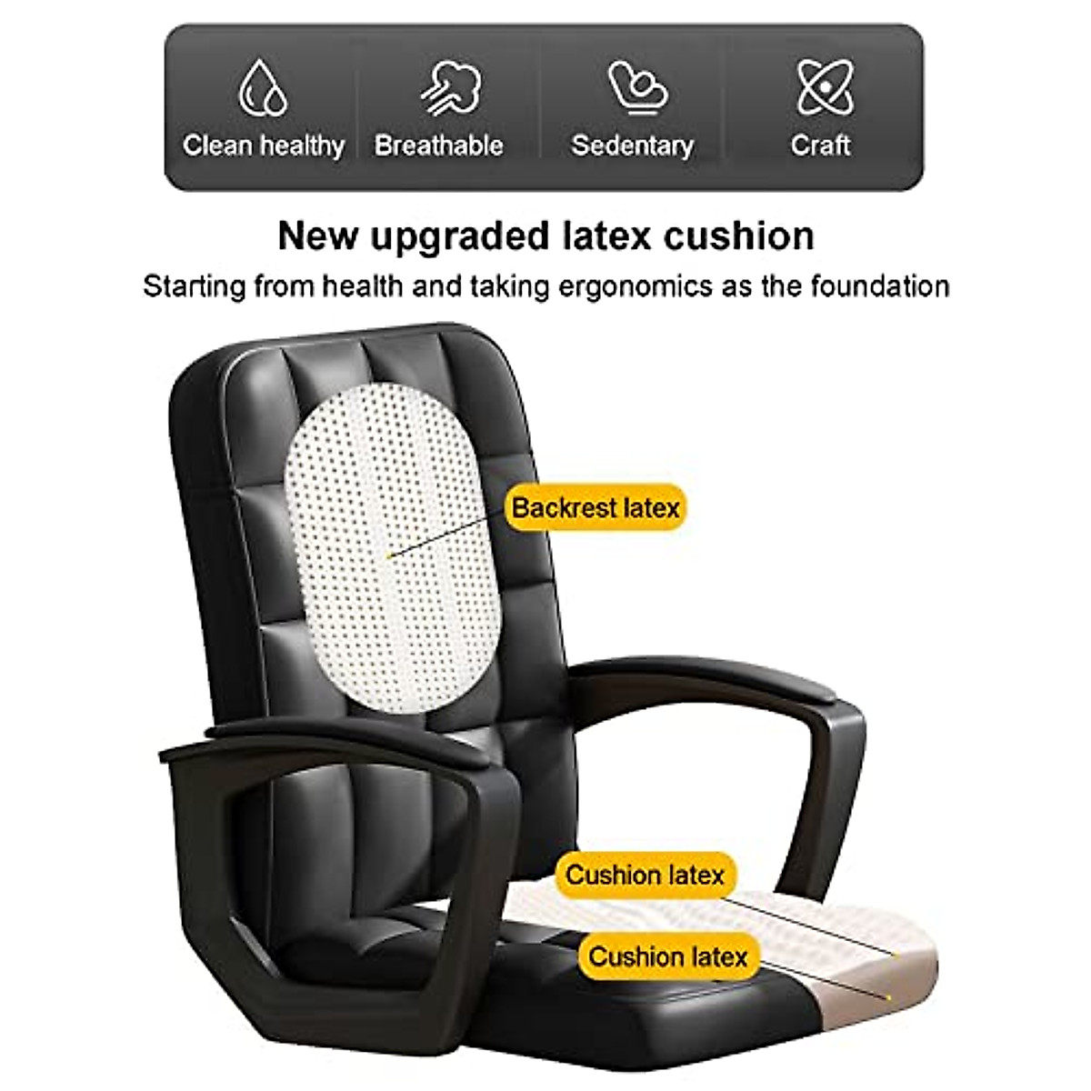 MDHP Executive Office Chair with Wheels, Pu Leather Task Chair Comfortable Height Adjustable Desk Chairs, Swivel High Back Computer Chair 330lbs Capacity(45x45x102cm(18x18x40in), Black)