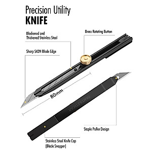 FantastiCAR 2-Pack Snap-Off Retractable Utility Knife, with Brass Dial Wheel Manual-Lock for Precision Trimming Cutting Jobs (60 Degree and 30 Degree Blade)
