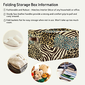 Animal Zebra Tiger Print Storage Bin Kids Women Canvas Compressible Organizer Storage Cube with Handle Storage Basket Box for Bedroom Closet Shelves 2PCS