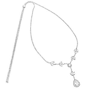 Rosemarie Collections Women's Elegant Crystal Rhinestone Adjustable Slide Backdrop Style Bridal Necklace (Silver Tone Marquis Leaf)