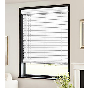 LazBlinds 2-inch Cordless Faux Wood Blinds with Royal Valance, Room Darkening Horizontal Window Blinds, Inside Mount Blinds for Windows - Actual Blinds Size: 70.5'' W x 72'' H - White