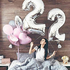 2pcs 40 Inch Number Balloon Foil Balloons Number 22 Jumbo Giant Balloons Prom Balloon Mylar Huge Number Balloon for Birthday Party Decoration Wedding Anniversary, XXXL Silver 22 Number Balloon