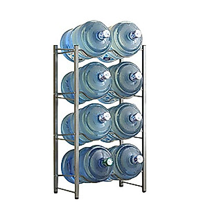 Whiidoom Multi-Tier 5 Gallon Water Bottle Rack Heavy Duty Collapsible Cooler Jug Storage Holder Shelf (4 Layer, Silver)