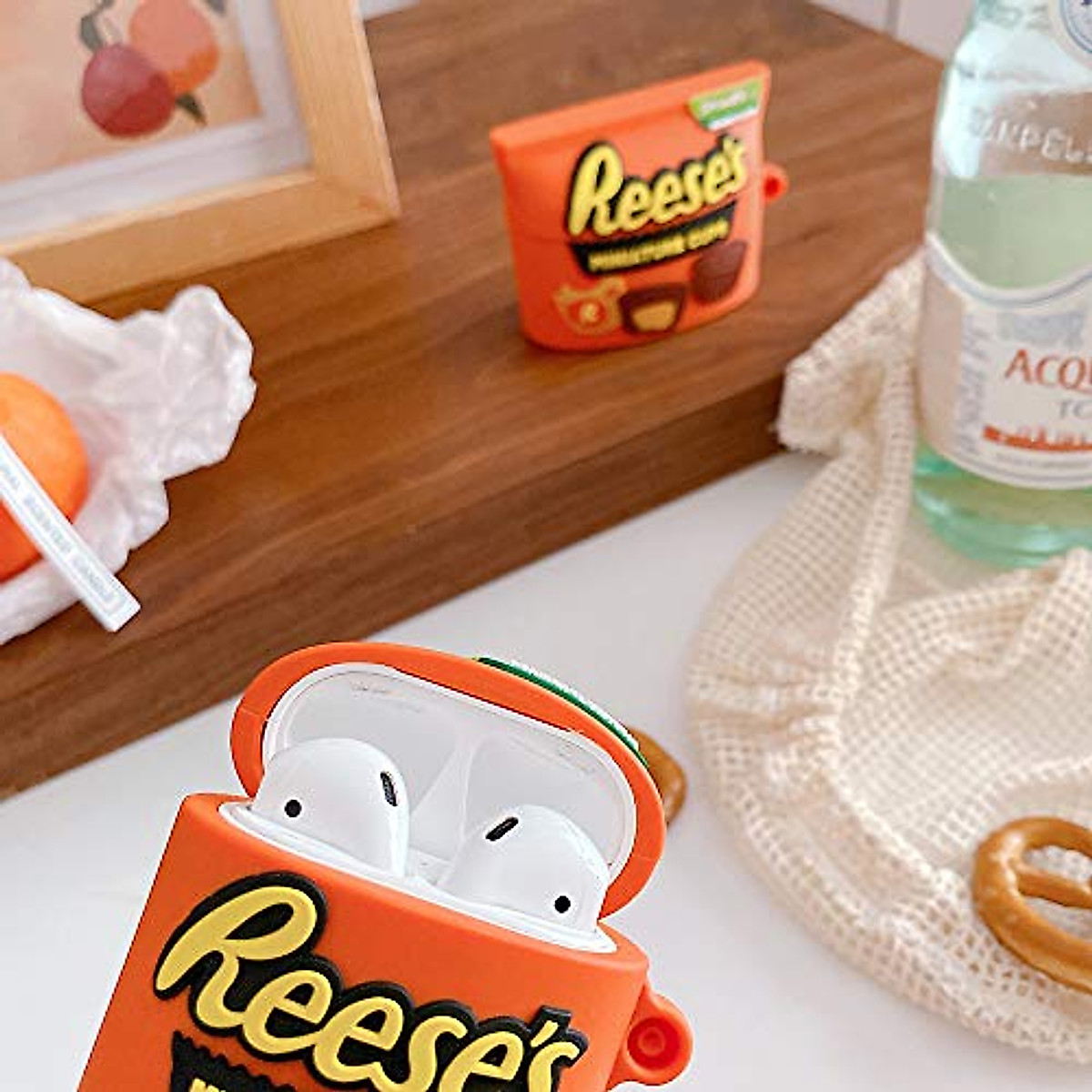 Cute Airpod Case, 3D Cartoon Funny Reeses Protection Case Covering The Skin, with Keychain for Airpods 1&2(Reeses)