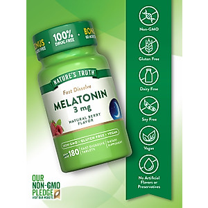 Nature's Truth Melatonin 3mg Fast Dissolve Tablets | 180 Count | Natural Berry Flavor | Vegan, Non-GMO, & Gluten Free Supplement