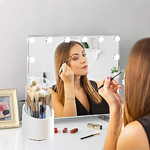 SerYogin Makeup Brush Holder With Lid 360-Degree Rotating Dustproof Makeup Organizer Brush For Vanity Pen Holder Cosmetic Brush Storage Box For Vanity Home Office Art Supply