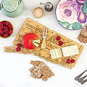 Totally Bamboo Destination Connecticut State Shaped Serving and Cutting Board, Includes Hang Tie for Wall Display