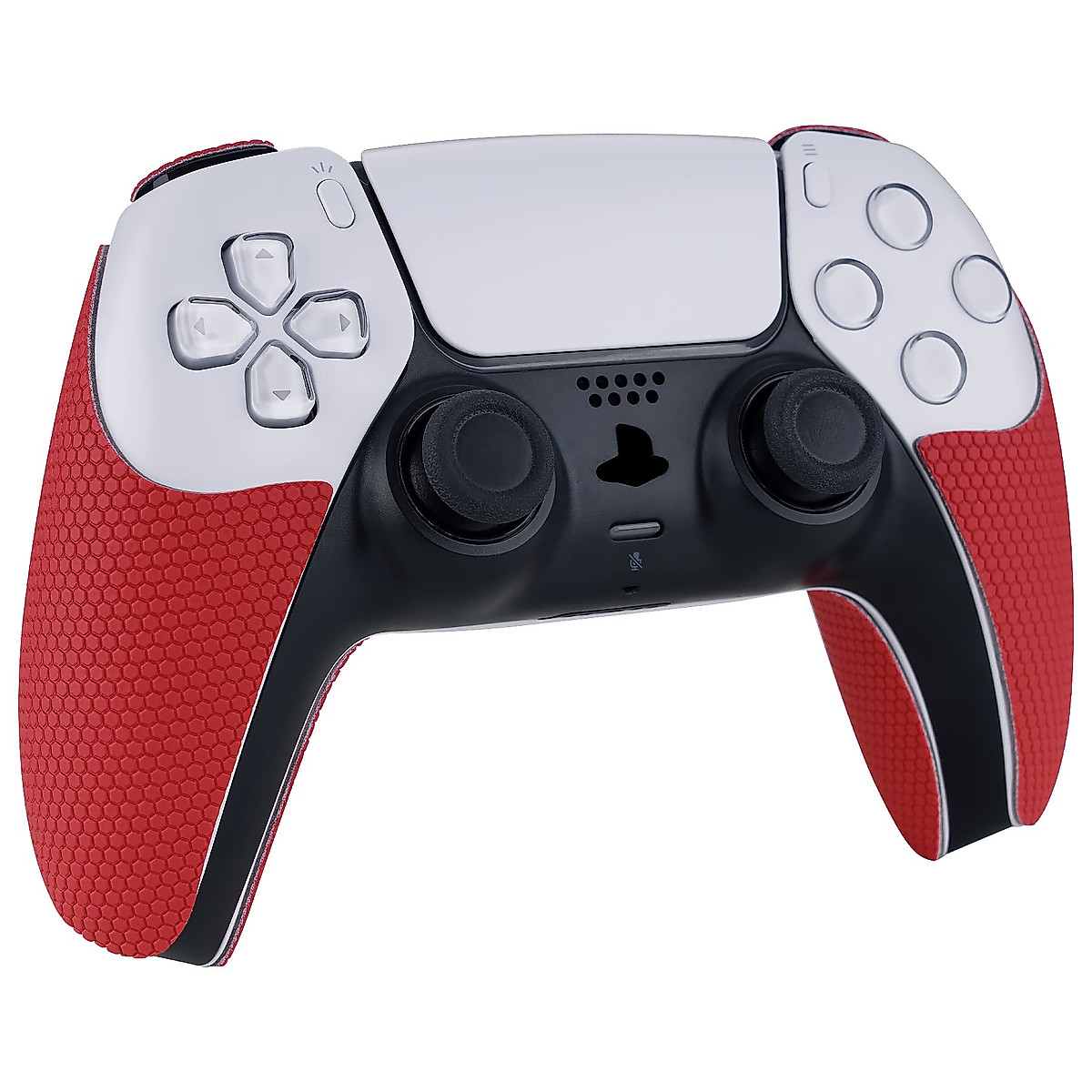 eXtremeRate PlayVital Red Anti-Skid Sweat-Absorbent Controller Grip for ps5, Professional Textured Soft Rubber Pads Handle Grips for ps5 with Shoulder Button Trigger Stickers - Armored Edition
