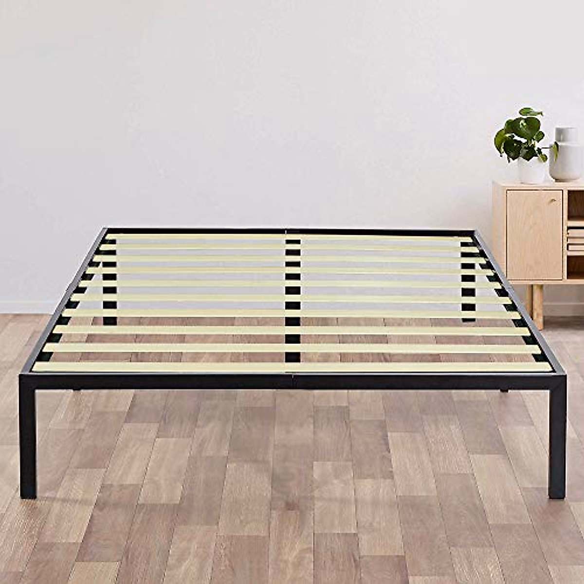 Nutan, 14 Inch Metal Platform Bed Frames with Wood Slat Support/No Box Spring Needed, Full, Black