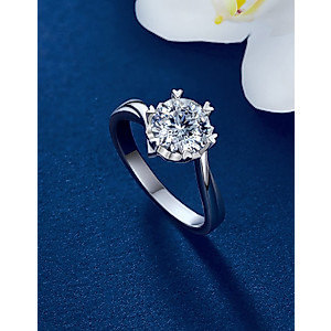 MomentWish Engagement Rings, 1Carat Moissanite Rings for Women, Simulated Diamond 925 Sterling Silver Solitaire Rings Anniversary Wdding Gift for Her-Size7