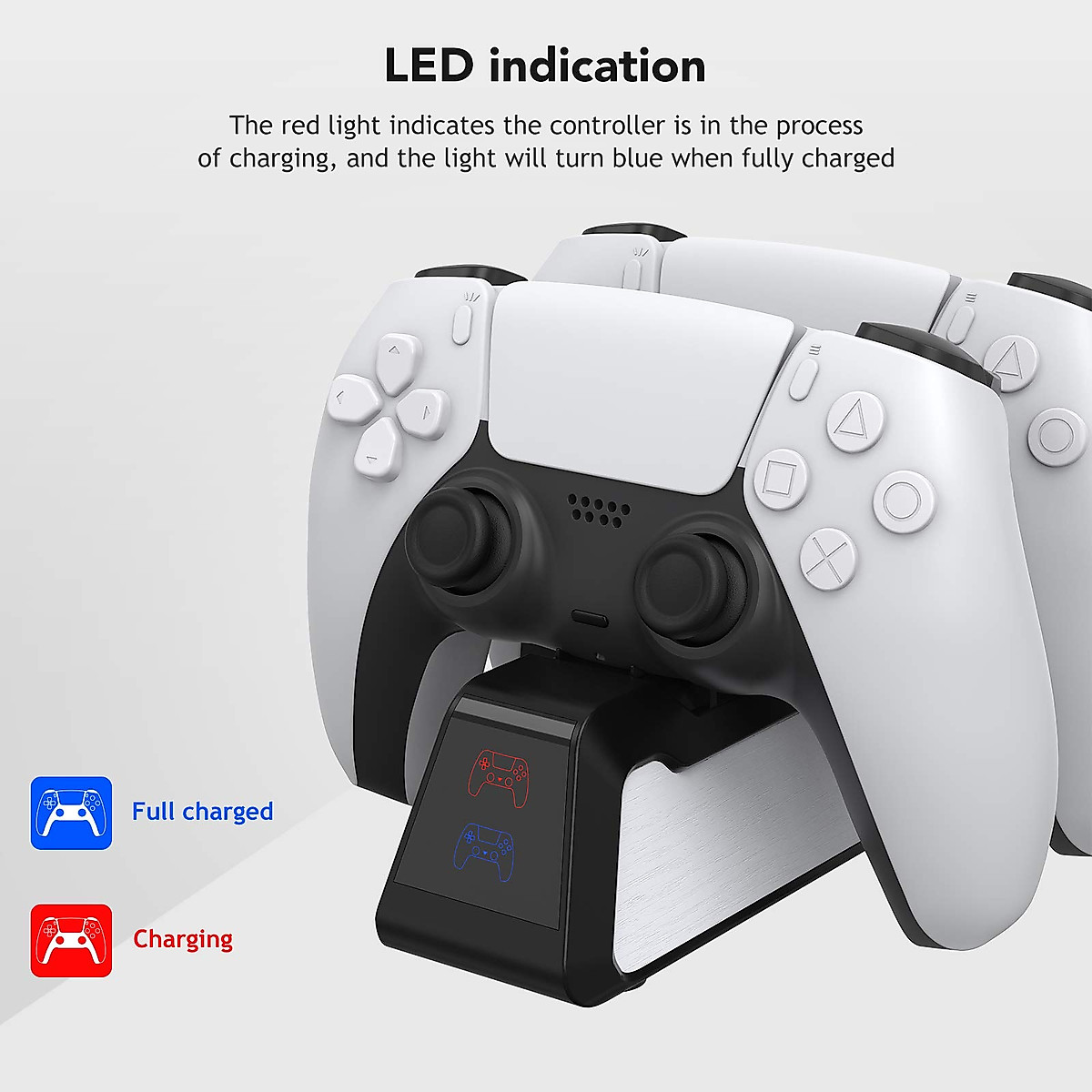 KIWIHOME PS5 Controller Charger Fast Charging Station, Charging Dock Stand for PS5 Playstation 5 Controller Accessories with LED Indicators and USB C Charging Cable (White)