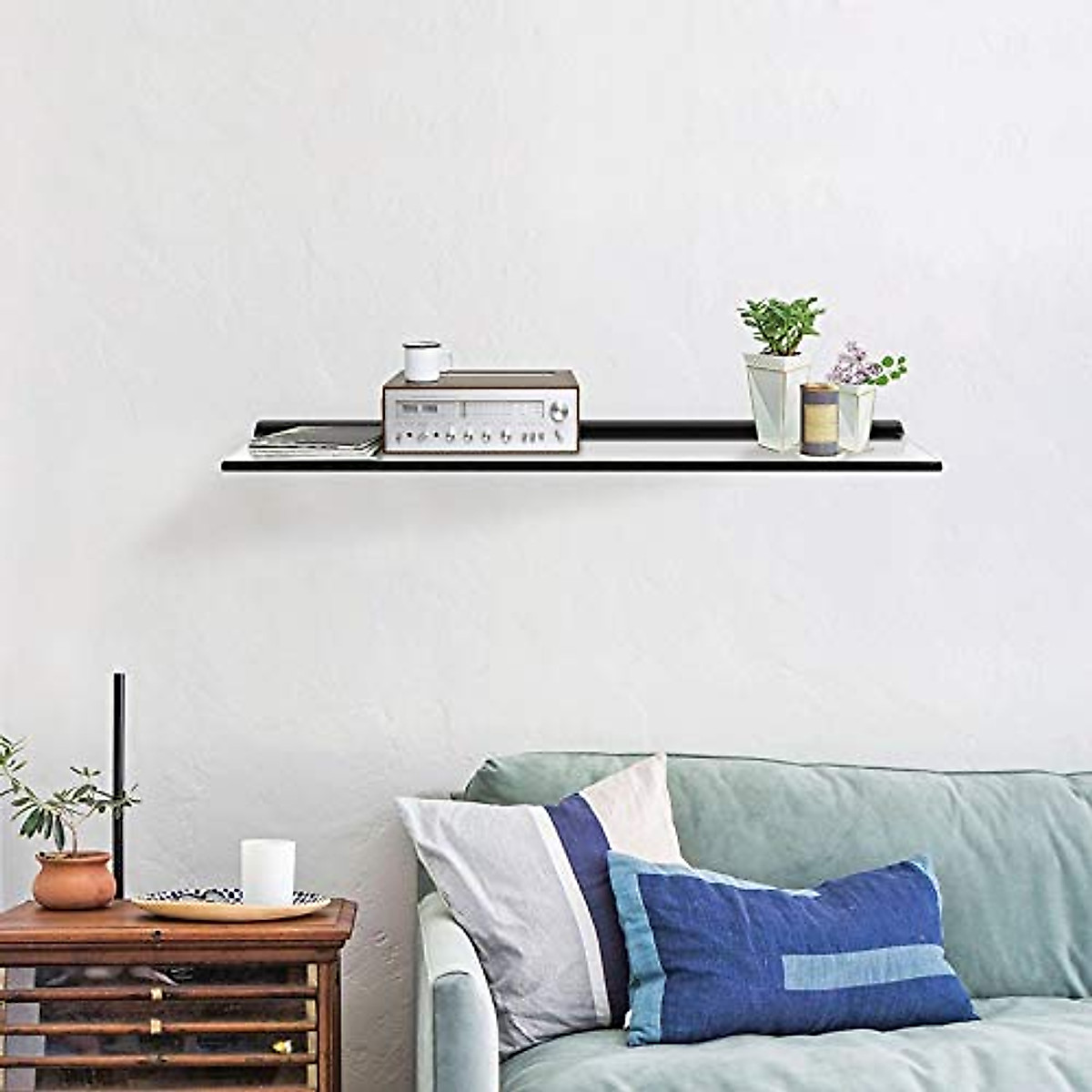 Deco Window 36" X 9" Tempered Glass Shelf for Wall Floating Shelves 8mm Thick Bathroom Storage Organizer with Concealed Mount (Black)